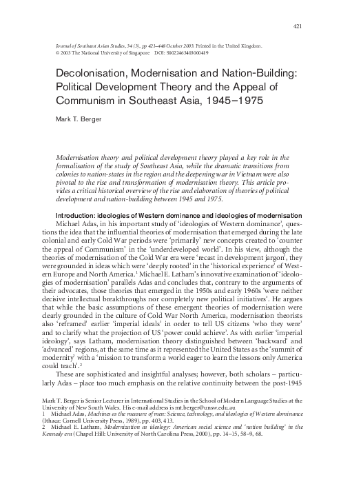 (PDF) Decolonisation, Modernisation and Nation-Building: Political Development Theory and the ...