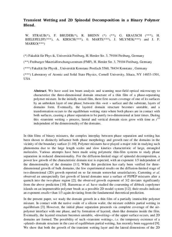 Pdf Transient Wetting And 2d Spinodal Decomposition In A Binary