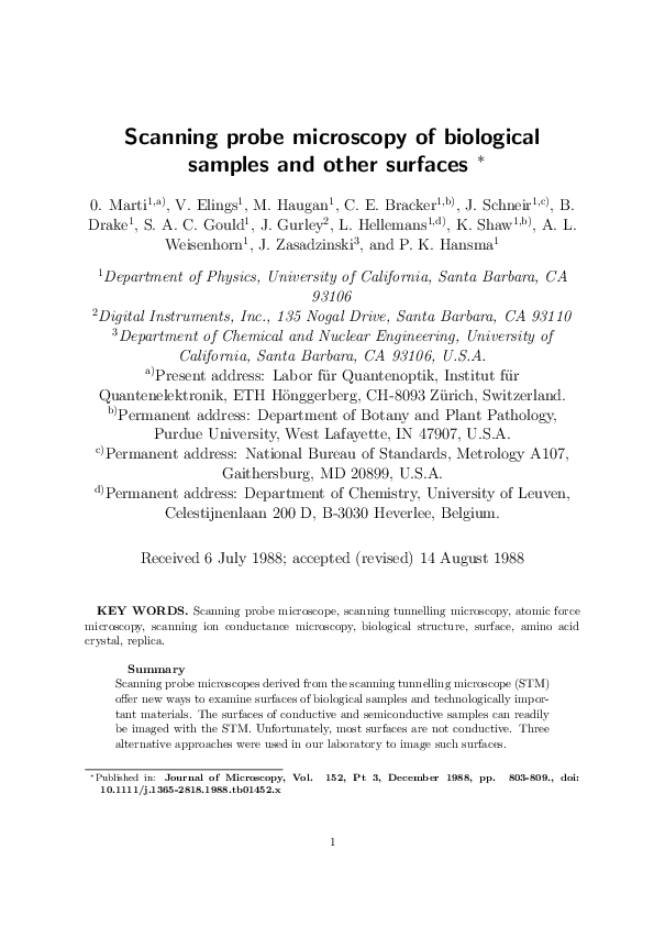 (PDF) Scanning probe microscopy of biological samples and other surfaces