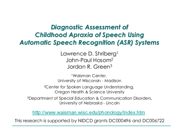 (PDF) Diagnostic Assessment of Childhood Apraxia of Speech Using ...