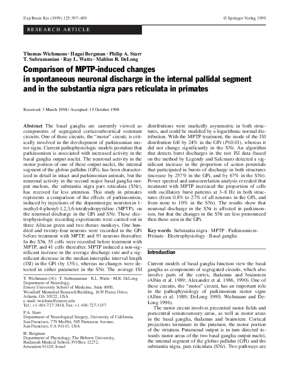 (PDF) Comparison of MPTP-induced changes in spontaneous neuronal ...