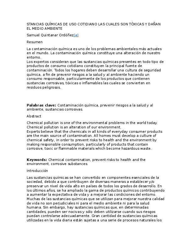 (DOC) SUSTANCIAS QUIMICAS DE USO COTIDIANO LAS CUALES SON TOXICAS Y DANAN EL MEDIO AMBIENTE