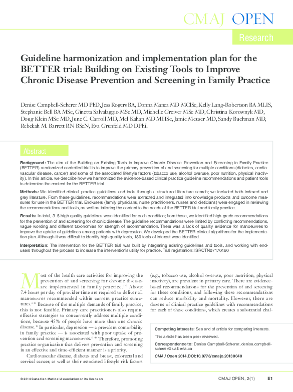 (PDF) Guideline harmonization and implementation plan for the BETTER ...