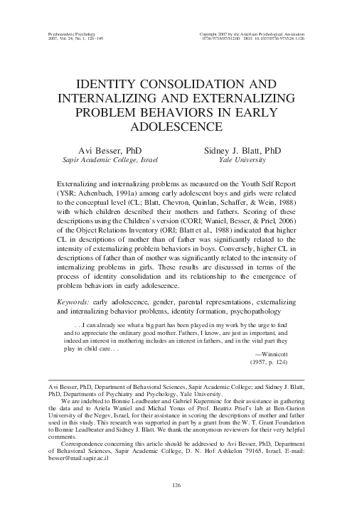 (PDF) Identity consolidation and internalizing and externalizing problem behaviors in early ...