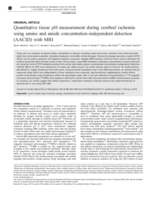 (PDF) Quantitative tissue pH measurement during cerebral ischemia using ...
