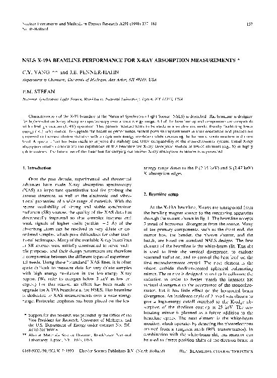 (PDF) NSLS X-19A beamline performance for X-ray absorption measurements | James E Penner-Hahn ...