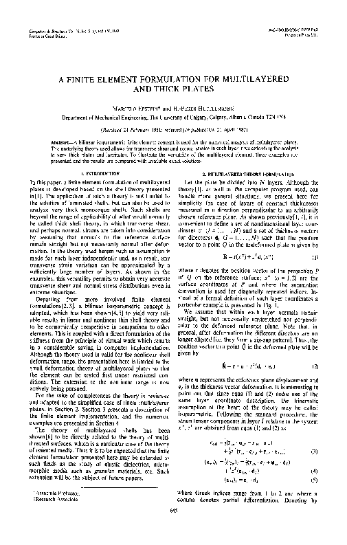 (PDF) A finite element formulation for multilayered and thick shells