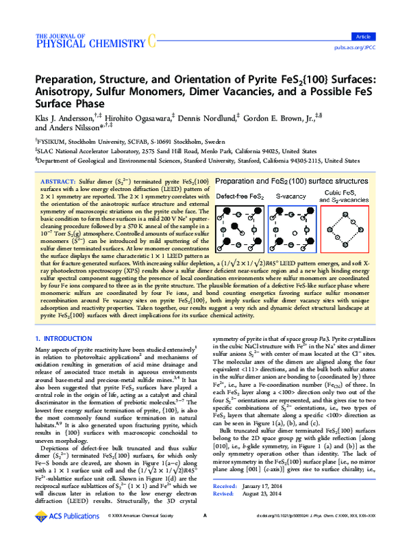 (PDF) Preparation, Structure, and Orientation of Pyrite FeS2{100 ...