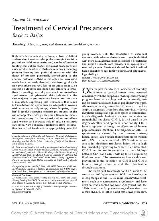(PDF) Treatment of Cervical Precancers