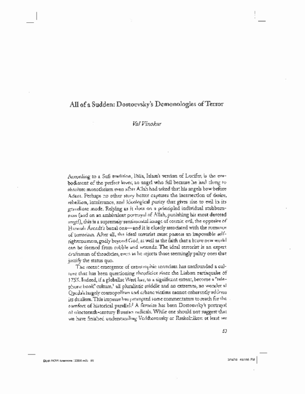 (PDF) All of a Sudden: Dostoevsky's Demonologies of Terror
