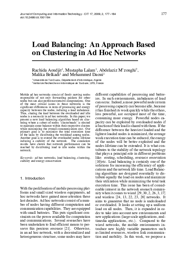 Pdf Load Balancing An Approach Based On The Clustering In Ad Hoc Networks