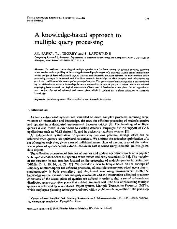 (PDF) A knowledge-based approach to multiple query processing