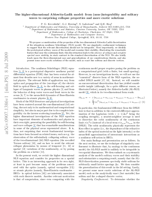 (PDF) The higher-dimensional Ablowitz–Ladik model: From (non ...