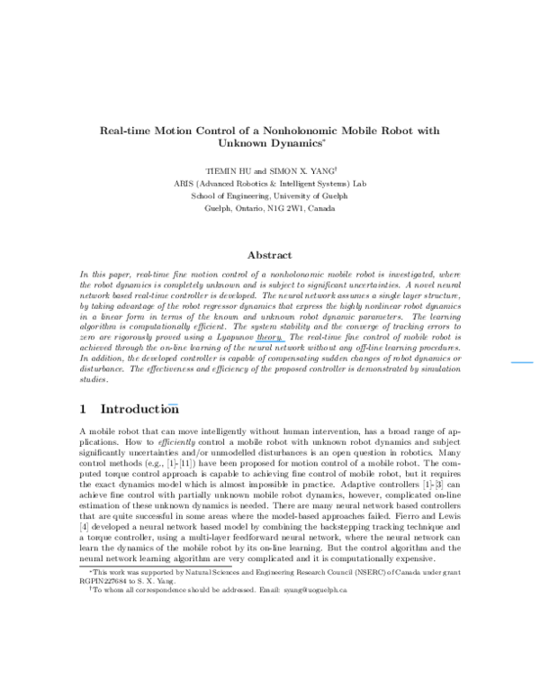 (PDF) Real-time motion control of a nonholonomic mobile robot with unknown dynamics