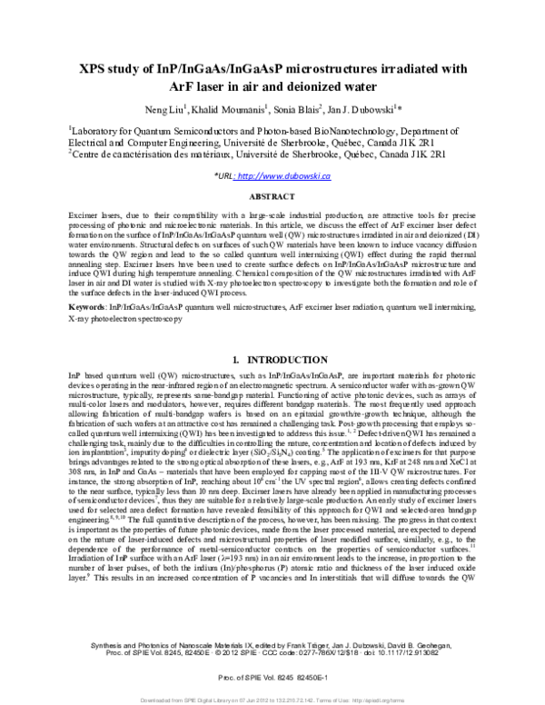 (PDF) XPS study of InP/InGaAs/InGaAsP microstructures irradiated with ...