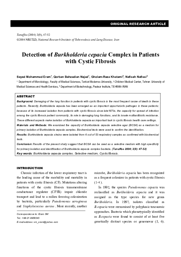 (PDF) Study of Burkholderia Cepacia Complex Strains in Lung Transplant ...