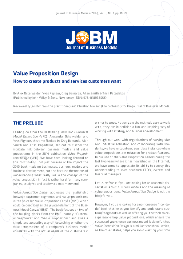 (PDF) Book review of Value Proposition Design