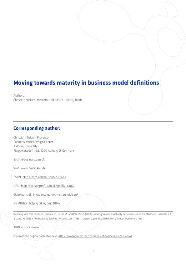 (PDF) Moving towards maturity in business model definitions