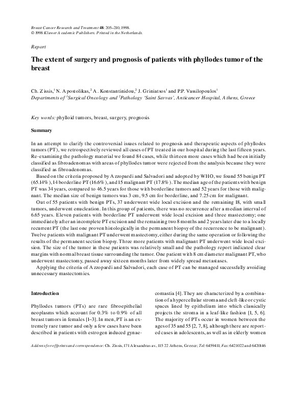 (PDF) The extent of surgery and prognosis of patients with phyllodes ...
