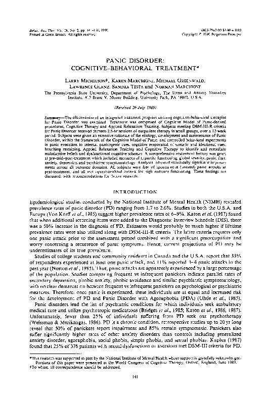 (PDF) Panic disorder: Cognitive-behavioral treatment