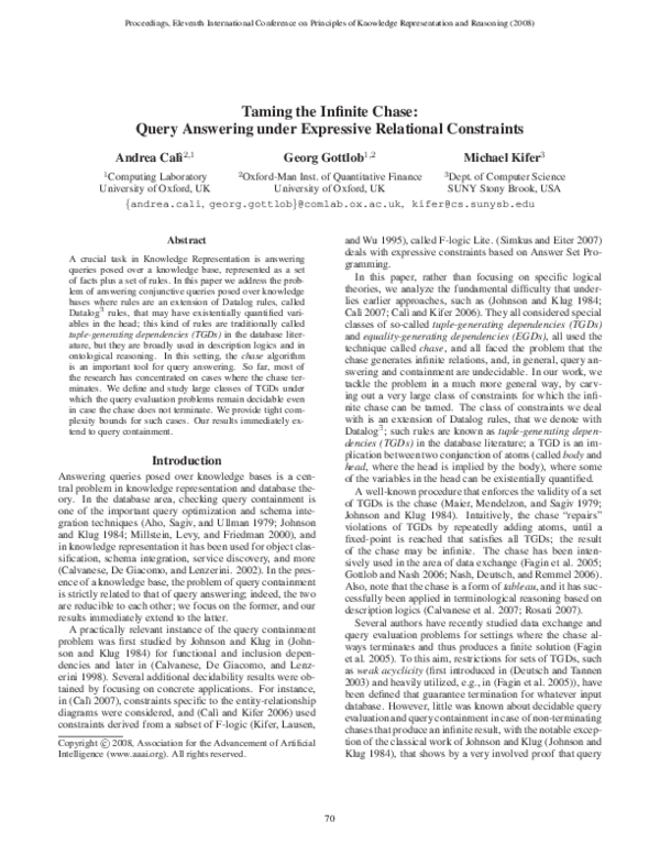 Pdf Taming The Infinite Chase Query Answering Under Expressive Relational Constraints