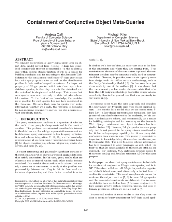 Pdf Containment Of Conjunctive Object Meta Queries