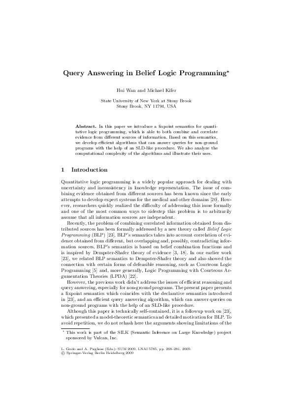 (PDF) Query Answering in Belief Logic Programming