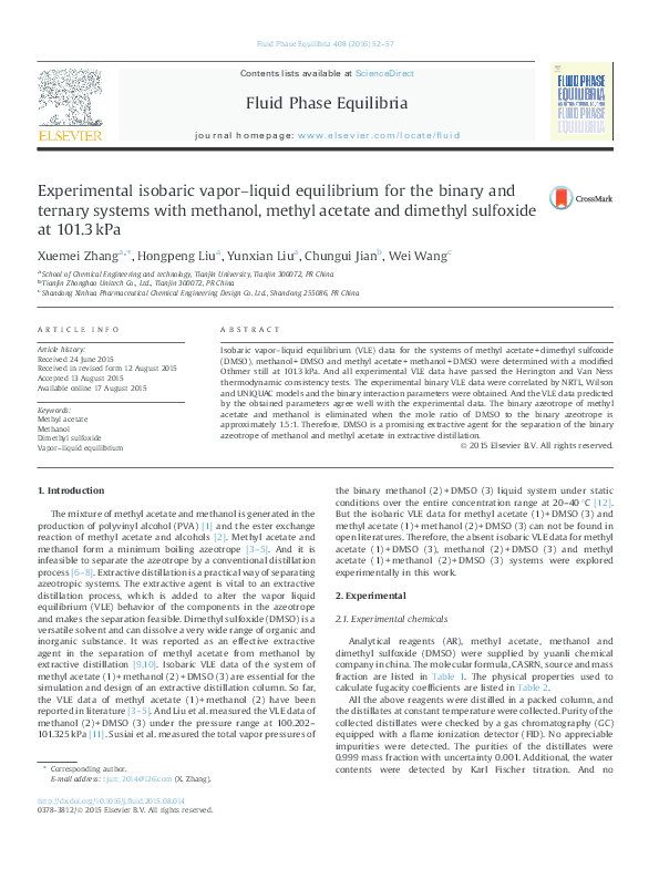 (PDF) Experimental isobaric vapor–liquid equilibrium for the binary and ternary systems with ...