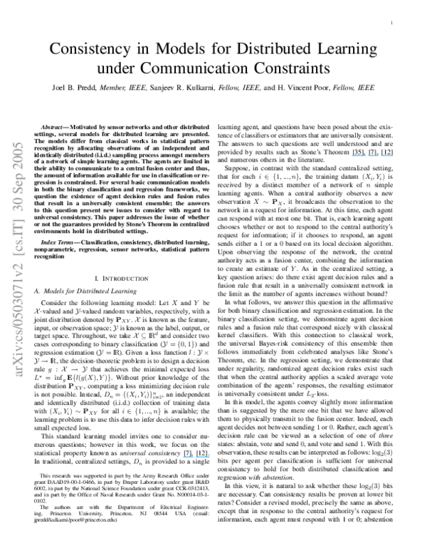 (PDF) Consistency in models for distributed learning under communication constraints