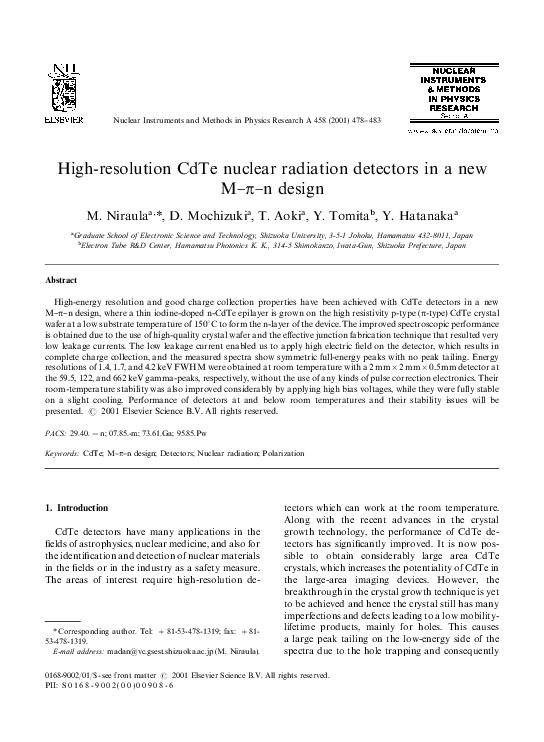 Pdf High Resolution Cdte Nuclear Radiation Detectors In A New M π N Design