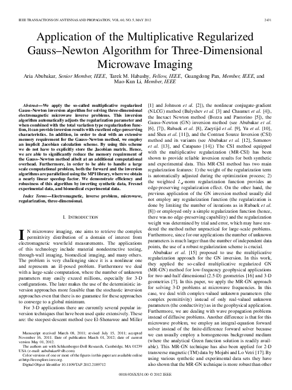 (PDF) 3D Microwave Imaging via Gauss–Newton Algorithm