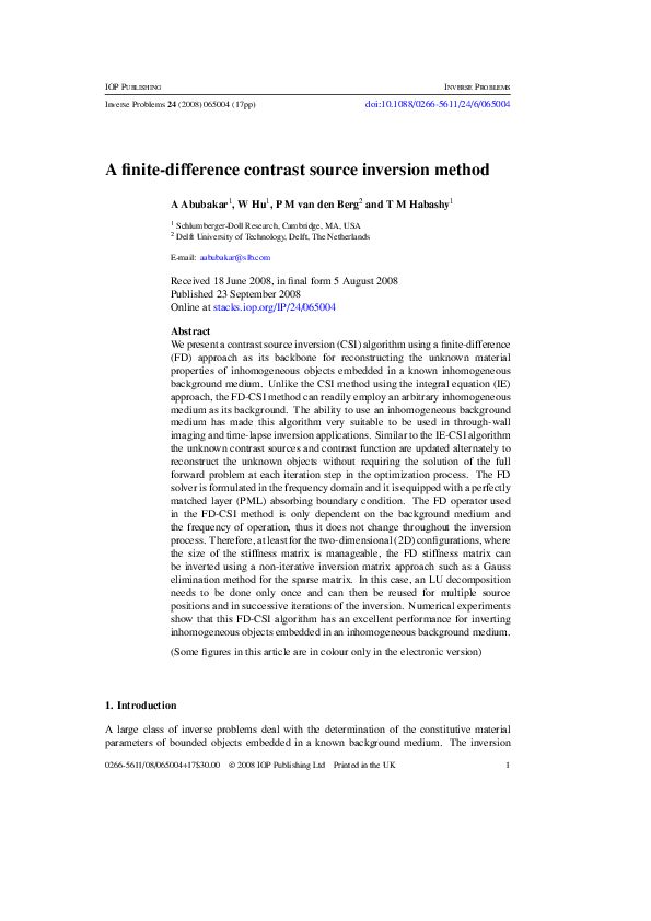Pdf A Finite Difference Contrast Source Inversion Method Aria Abubakar 