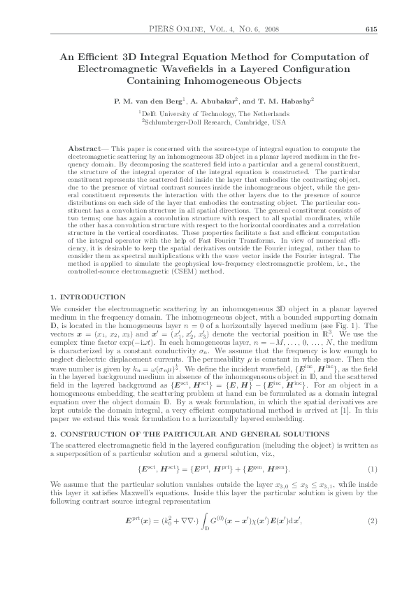 (PDF) An Efficient 3D Integral Equation Method for Computation of Electromagnetic Wavefields in ...
