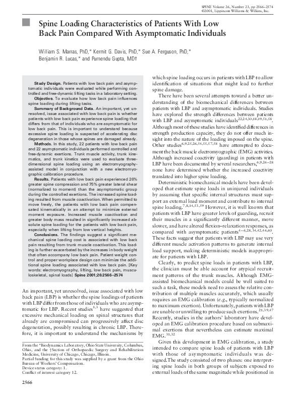 (PDF) Spine Loading Characteristics of Patients With Low Back Pain ...