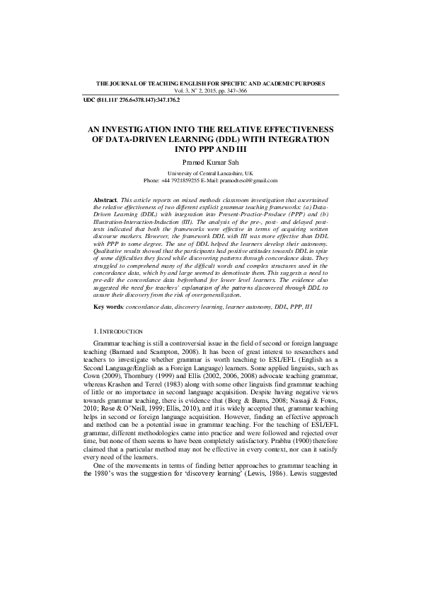 An Investigation Into The Effectiveness Of Data Driven Learning Ddl