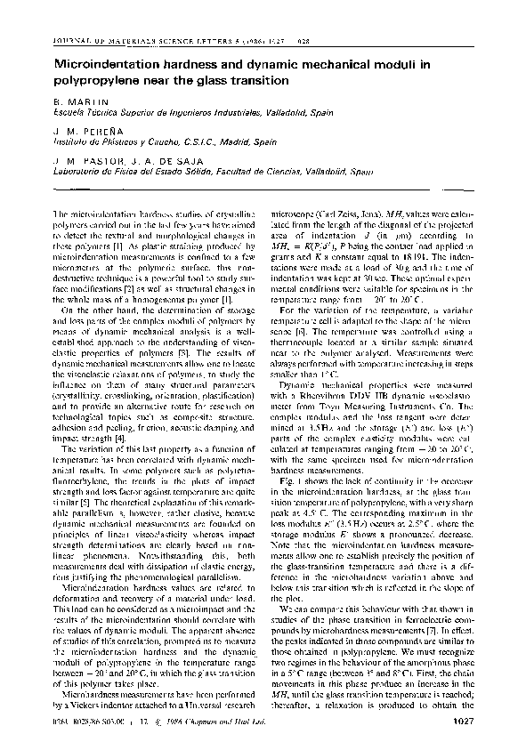 (PDF) Microindentation hardness and dynamic mechanical moduli in polypropylene near the glass ...
