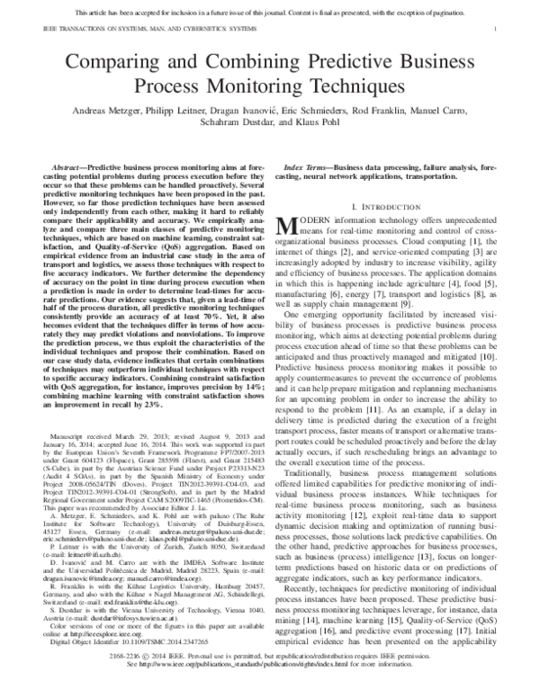 (PDF) Comparing and Combining Predictive Business Process Monitoring Techniques