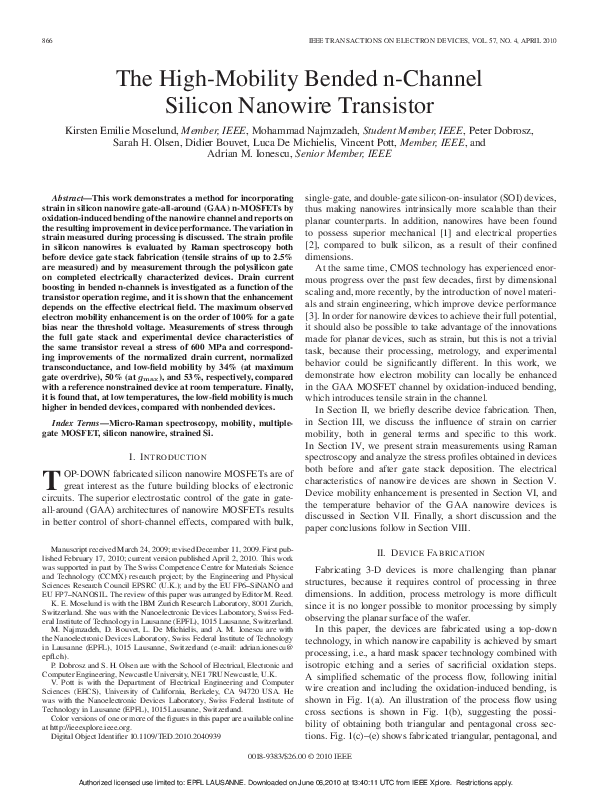 (PDF) The high-mobility bended n-channel silicon nanowire transistor