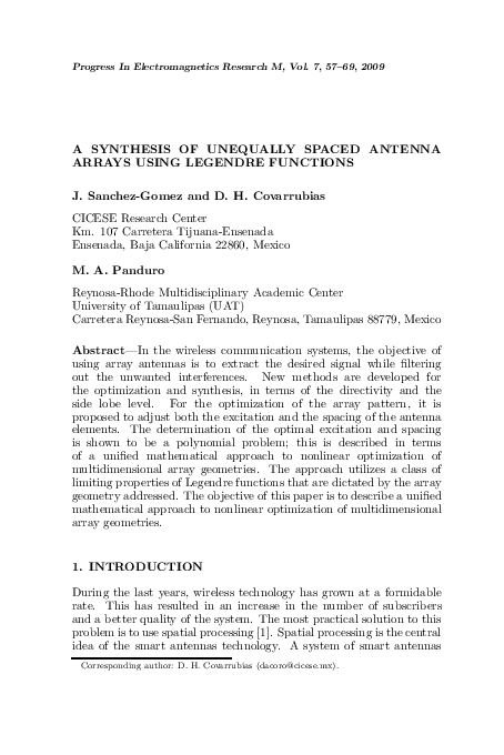 Pdf A Synthesis Of Unequally Spaced Antenna Arrays Using Legendre Functions David