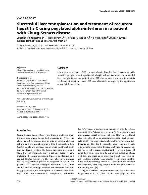 (PDF) Successful liver transplantation and treatment of recurrent ...