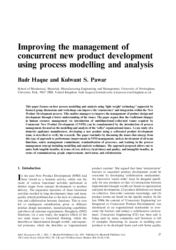 (PDF) Improving the management of concurrent new product development using process modelling and ...