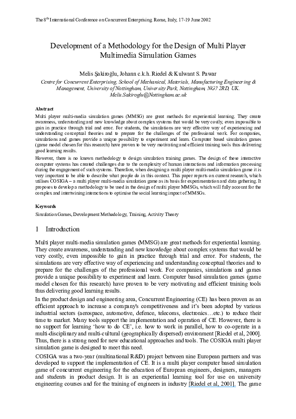 (PDF) Development of a Methodology for the Design of Multi Player ...