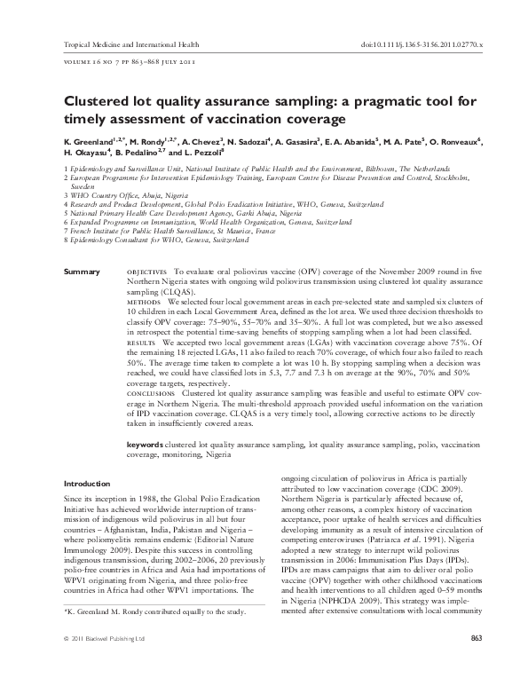 (PDF) Clustered lot quality assurance sampling: a pragmatic tool for ...
