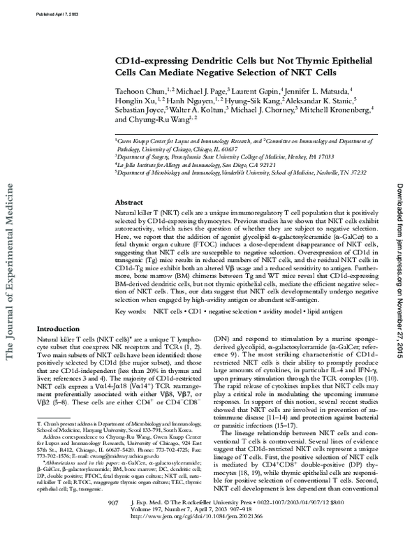 (PDF) CD1d-expressing Dendritic Cells but Not Thymic Epithelial Cells Can Mediate Negative ...