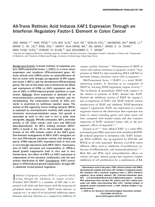 (PDF) All-Trans Retinoic Acid Induces XAF1 Expression Through an ...