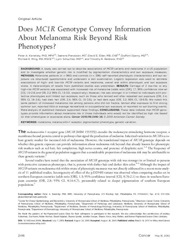 Pdf Does Mc1r Genotype Convey Information About Melanoma Risk Beyond