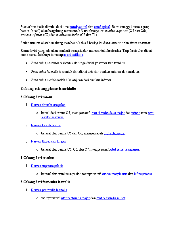 (DOC) Plexus brachialis dimulai dari lima rami ventral dari saraf spinal
