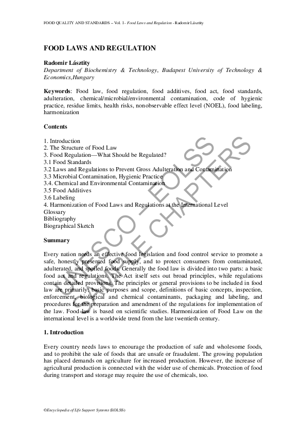 (PDF) Food Laws and Regulation