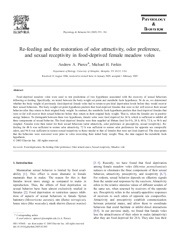 (PDF) Re-feeding and the restoration of odor attractivity, odor ...