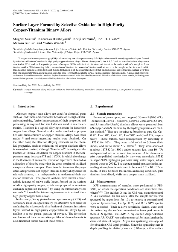 (PDF) Surface Layer Formed by Selective Oxidation in High-Purity Copper ...